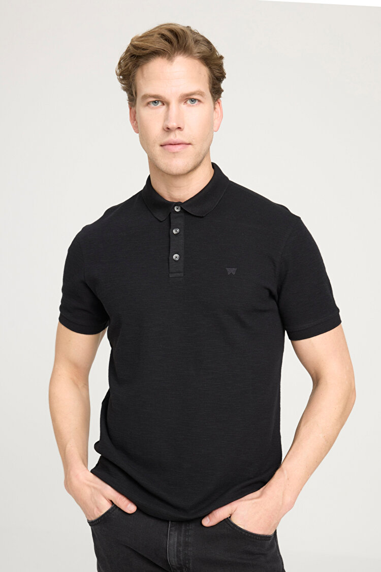 Regular Fit Normal Kesim %100 Pamuk Polo Yaka Siyah Tişört W231325001 ...