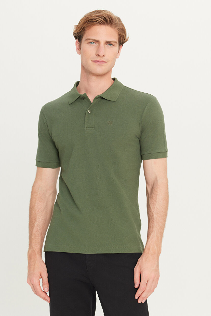 %100 Pamuk Regular Fit Normal Kesim Yeşil Polo Yaka Tişört MW211837300 ...
